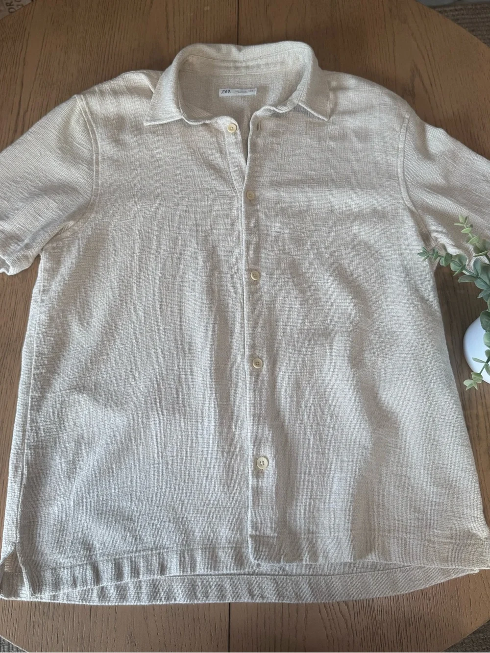 Zara | Shirts | Zara Men Textured Knit Polo Shirt L Cream Short Sleeve ...